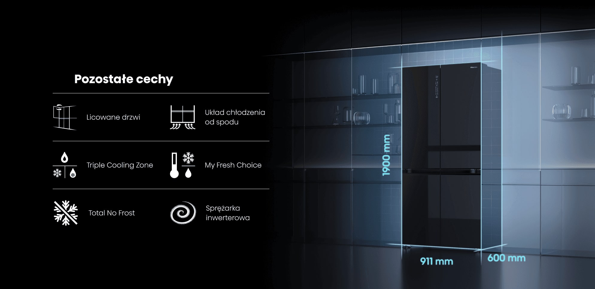 Lodówka Hisense RQ768N4GBE Side by Side 190 cm Czarna od 7996,54 zł ...