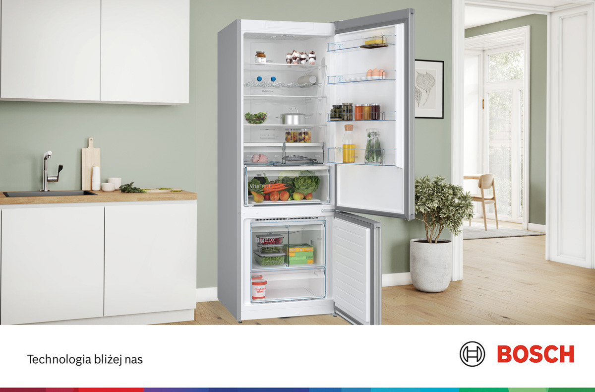Lodówka Bosch Seria 4 KGN56XLEB z zamrażalnikiem dolnym 193 cm Srebrna ...