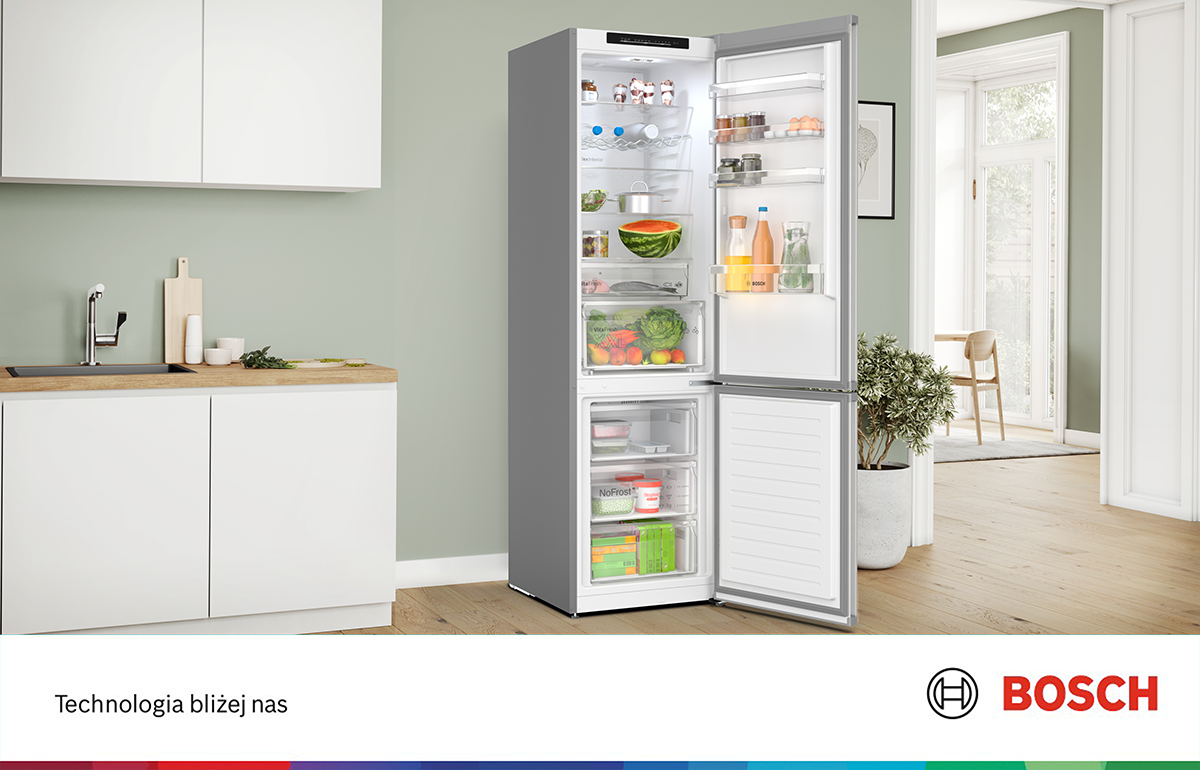 Lodówka Bosch Serie 4 KGN392LCF z zamrażalnikiem dolnym 203 cm Srebrna ...